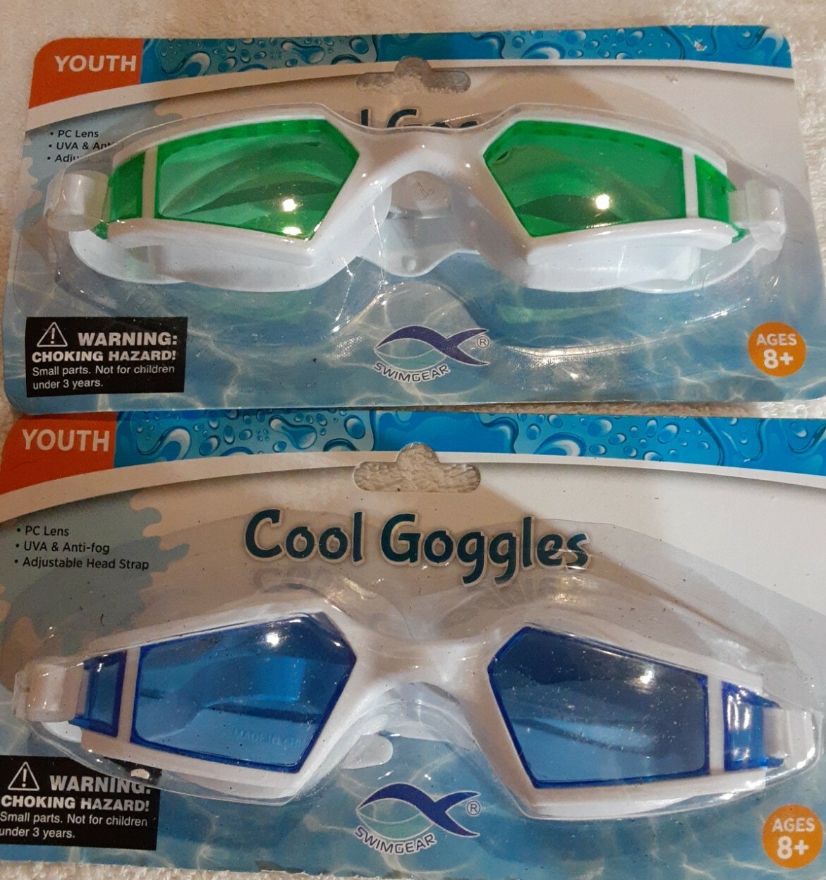 Swimgear Youth Cool Goggles White With Blue/Green Lens Ages 8+ Lot of 2 ...