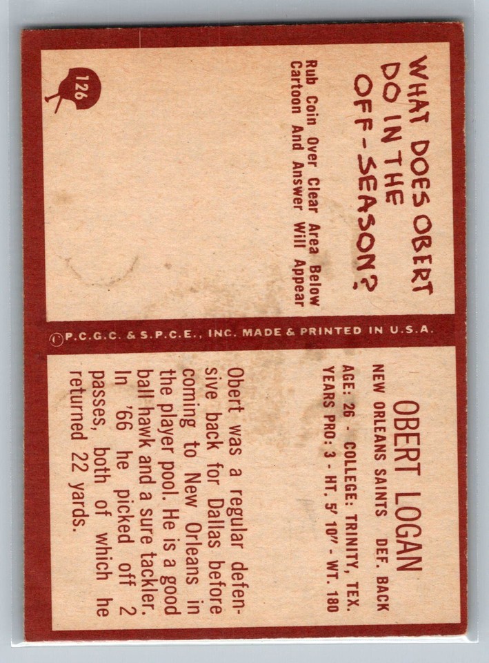 1967 Philadelphia #126 Obert Logan | eBay