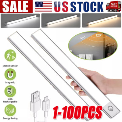LED Motion Sensor Under Cabinet Closet Light USB Rechargeable Kitchen ...