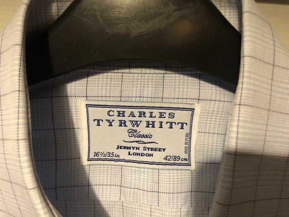 Charles Tyrwhitt Shirt 16.5 Light Blue with Black Check Long Sleeve ...