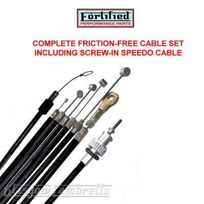LML 2T Scooter FRICTION FREE CABLE SET + SCREW-IN SPEEDO CABLE BLACK ...