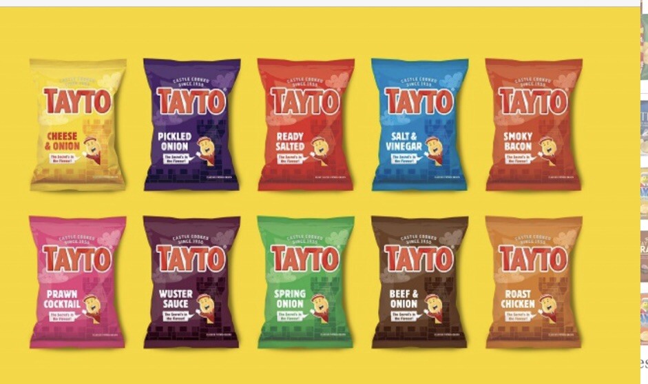 TAYTO IRISH CRISPS ASSORTED FLAVOURS 36 X PACKS OF TAYTO IRISH CRISPS ...