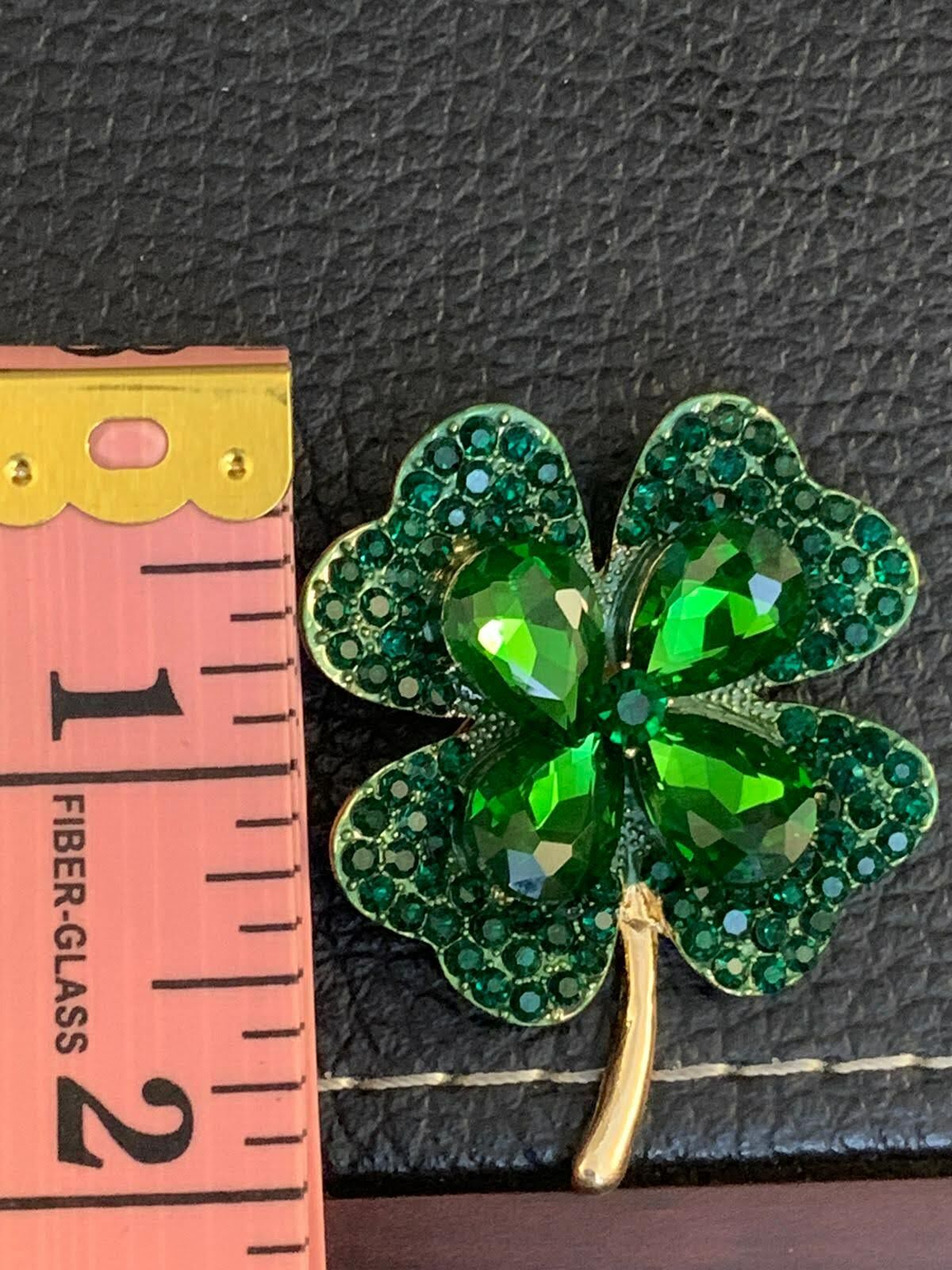 Shamrock Green Rhinestone 4 Leaf Clover Vintage Gold Pin Brooch D-1386 ...