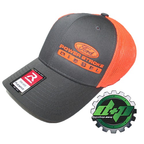 Ford Powerstroke trucker hat richardson Charcoal Gray Orange mesh flex ...