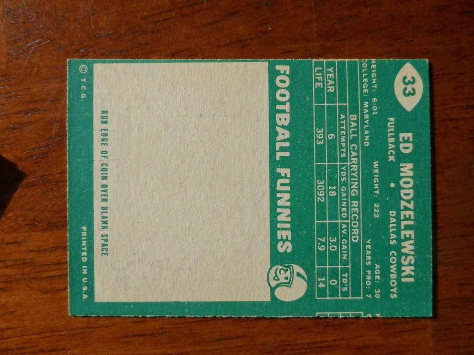 1960 TOPPS FOOTBALL #33 ED MODZELEWSKI DALLAS COWBOYS NM A-2641 | eBay