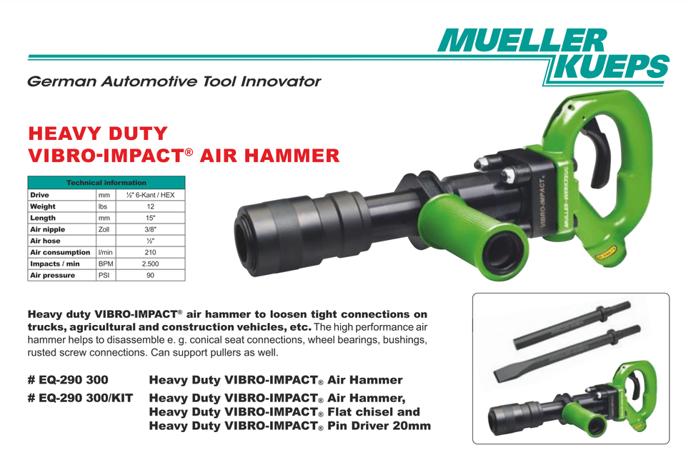 Mueller Kueps EQ290300/KIT Heavy Duty Vibro Impact Air Hmr w CHISEL ...