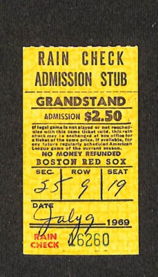JULY 9, 1969 DETROIT TIGERS @ BOSTON RED SOX TICKET STUB | eBay