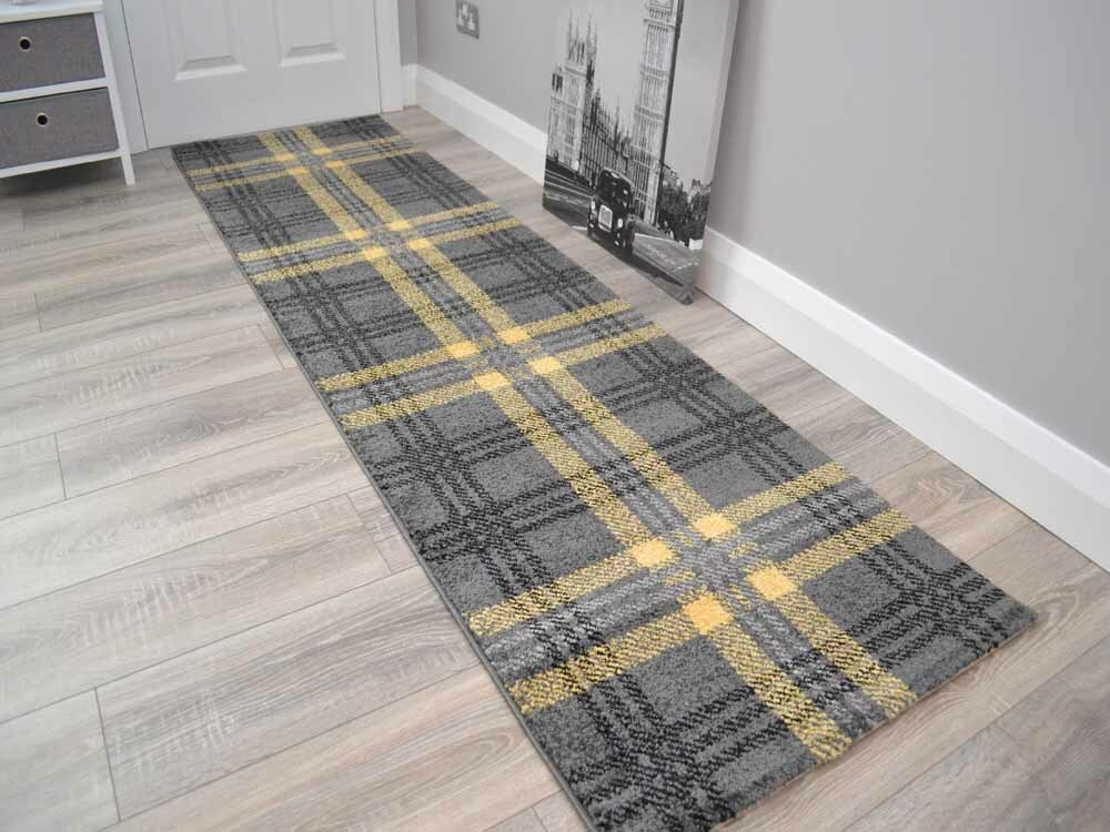 Tartan Living Room Rugs Modern Tweed Soft Long Runners Extra Large ...