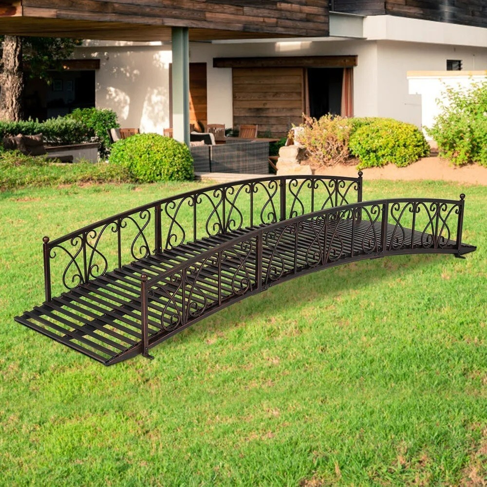 8 ft Bridge Garden Metal Outdoor Decor Pond Curved Backyard Arch ...