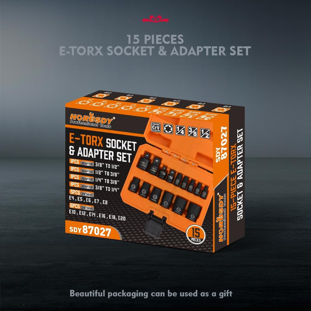 HORUSDY 15-Piece E Torx Socket Set | Star Socket Set with Case | E4 - E20 Female | eBay