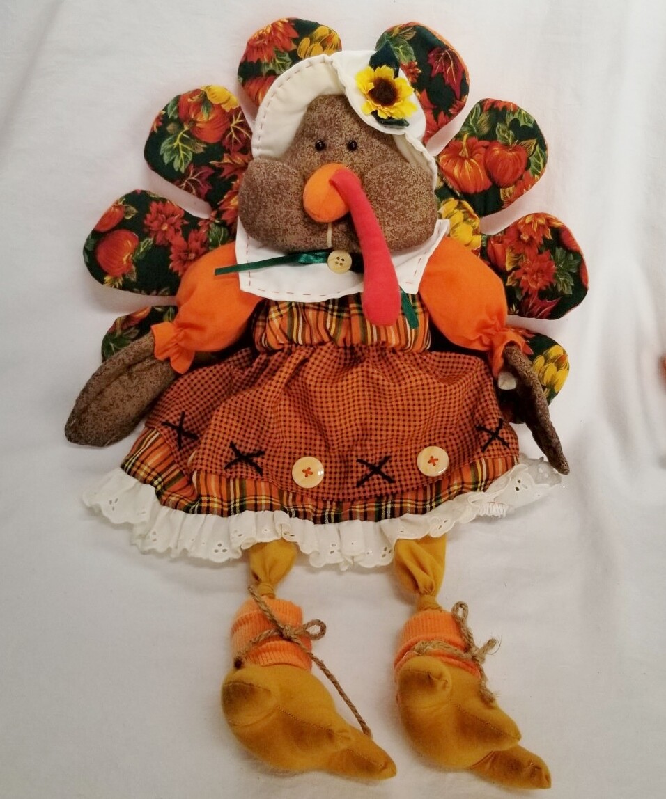 Adorable Set of 2 Lg Stuffed TURKEY DOLLS for Hanging Fabric ...