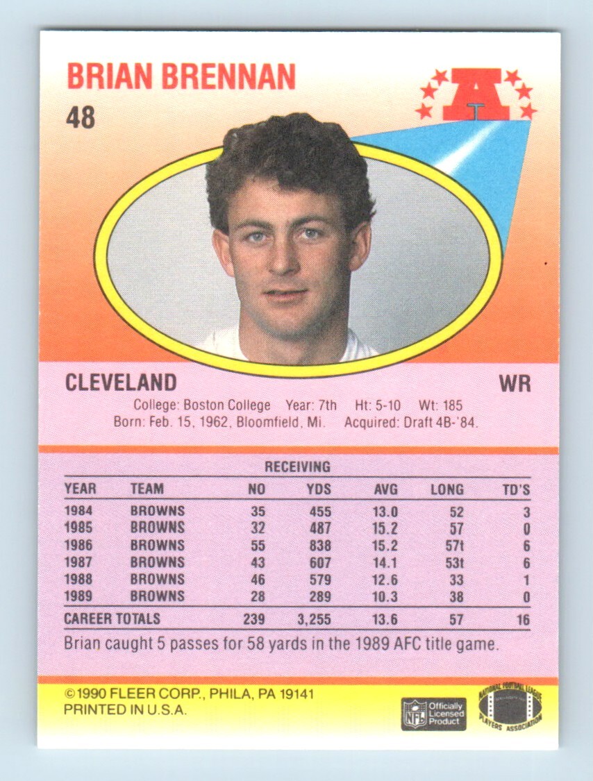 1990 Fleer Brian Brennan Cleveland Browns #48 | eBay