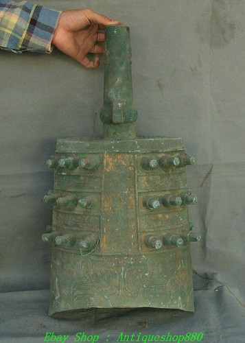 23" Old China Dynasty Bronze ware Temple Phoenix Pattern Zhong Bell ...