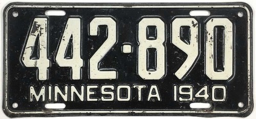 Minnesota 1940 License Plate 442-890 Original Paint in Good Condition ...