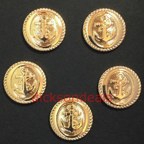 5 Anchor Military Sailor Buttons Gold Colour Plastic 15mm 18mm 21mm Sew ...