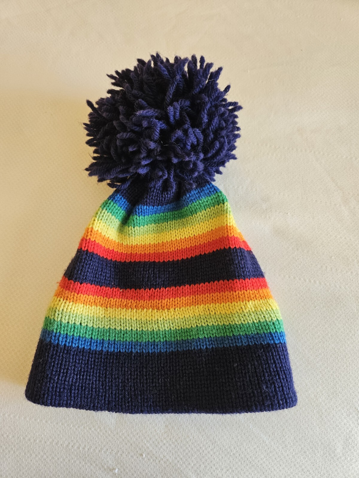 Vintage Aris Ski Hat Rainbow Striped Pom Pom Knit Cap Beanie Wool USA ...