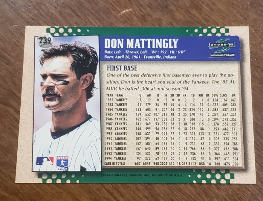 Don Mattingly 1995 Score Baseball Card #239 New York Yankees | eBay