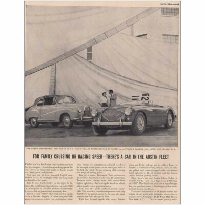 1954 Austin Convertible: Family Cruising or Racing Spe Vintage Print Ad ...