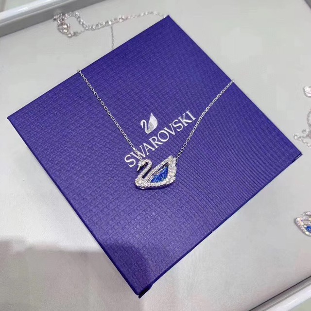 Swarovski Crystal 125th Anniversary Dancing Swan Necklace Blue Rhodium ...