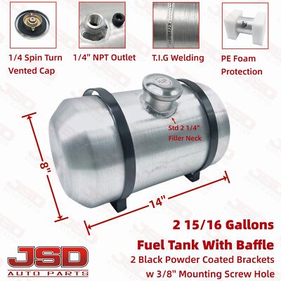 8x14 Fuel Tank W/ Baffle 2 15/16 Gallon 1/4'' NPT Center Fill Alum Spun ...