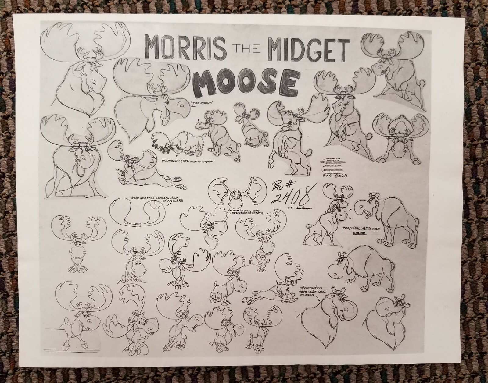 Disney Model Sheet MORRIS the MIDGET MOOSE Various views poses Antlers ...