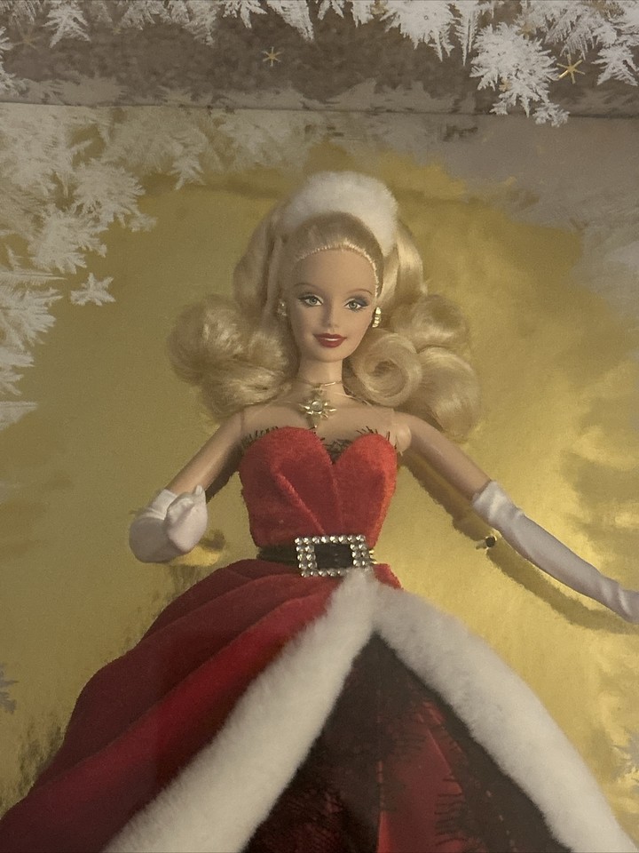 2007 Mattel Holiday Barbie Collector Doll Red Christmas Dress New In ...