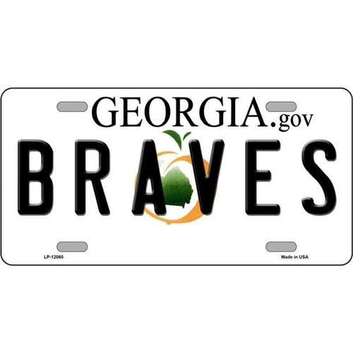 MLB Braves License Plate Tag Metal Atlanta Wall Sign ATL Baseball White ...