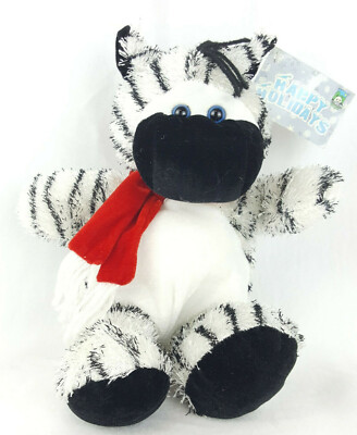 Zebra 10" Plush Sitting Blue Eyes Red Scarf Striped Stuffed Animal Toy ...