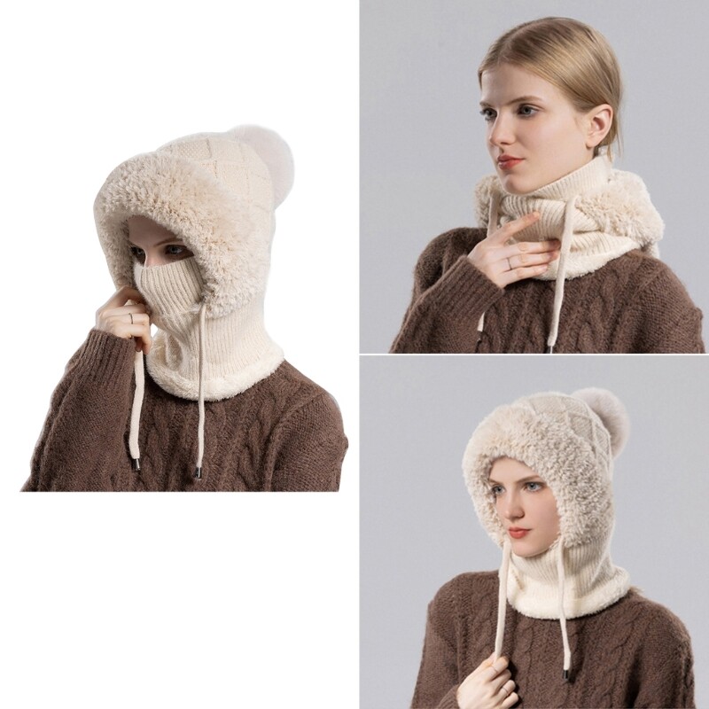 Thicken Liner Scarf Knit Ear Protective Hat Neck Cover Hat Women ...