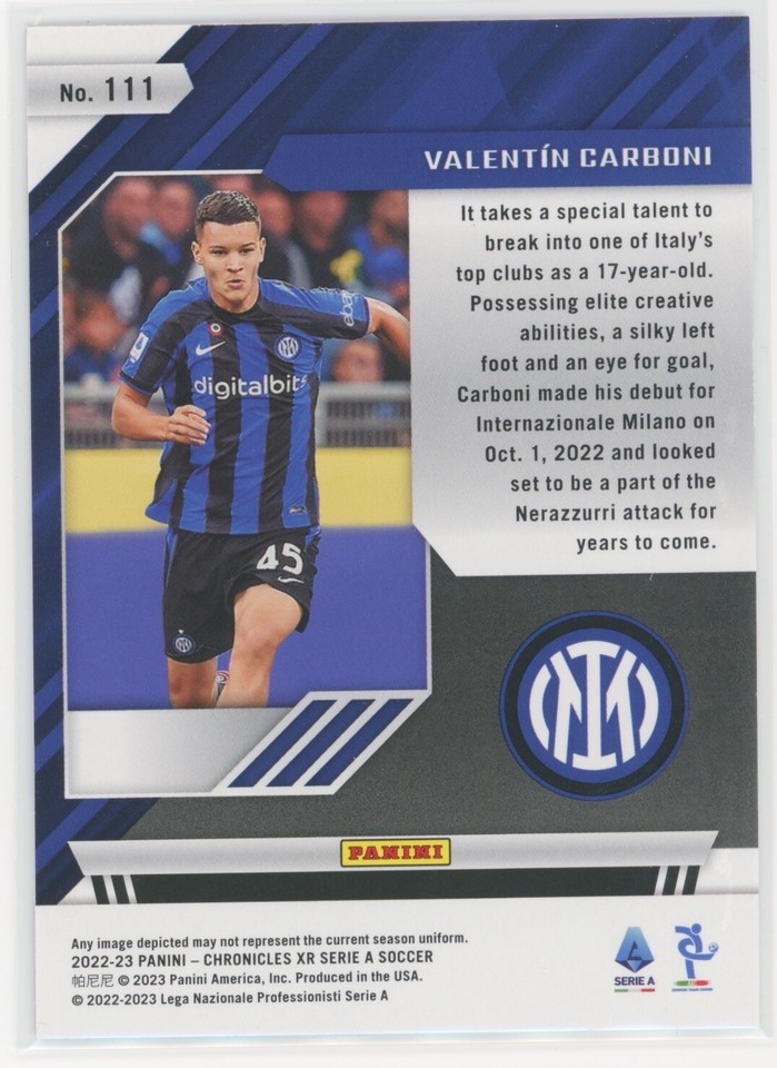 VALENTIN CARBONI 2022-23 CHRONICLES ROOKIE SILVER XR #111 RC | eBay