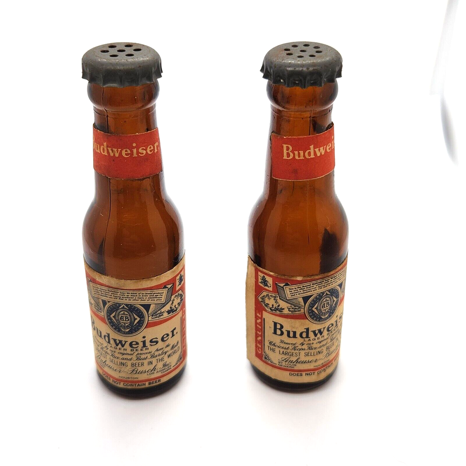 Vintage Set of Miniature Mini Glass BUDWEISER BEER BOTTLE SALT & PEPPER ...