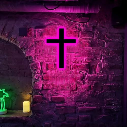 Cross Wall Decor Light Up Cross Neon Sign with Cross Necklace Jesus ...