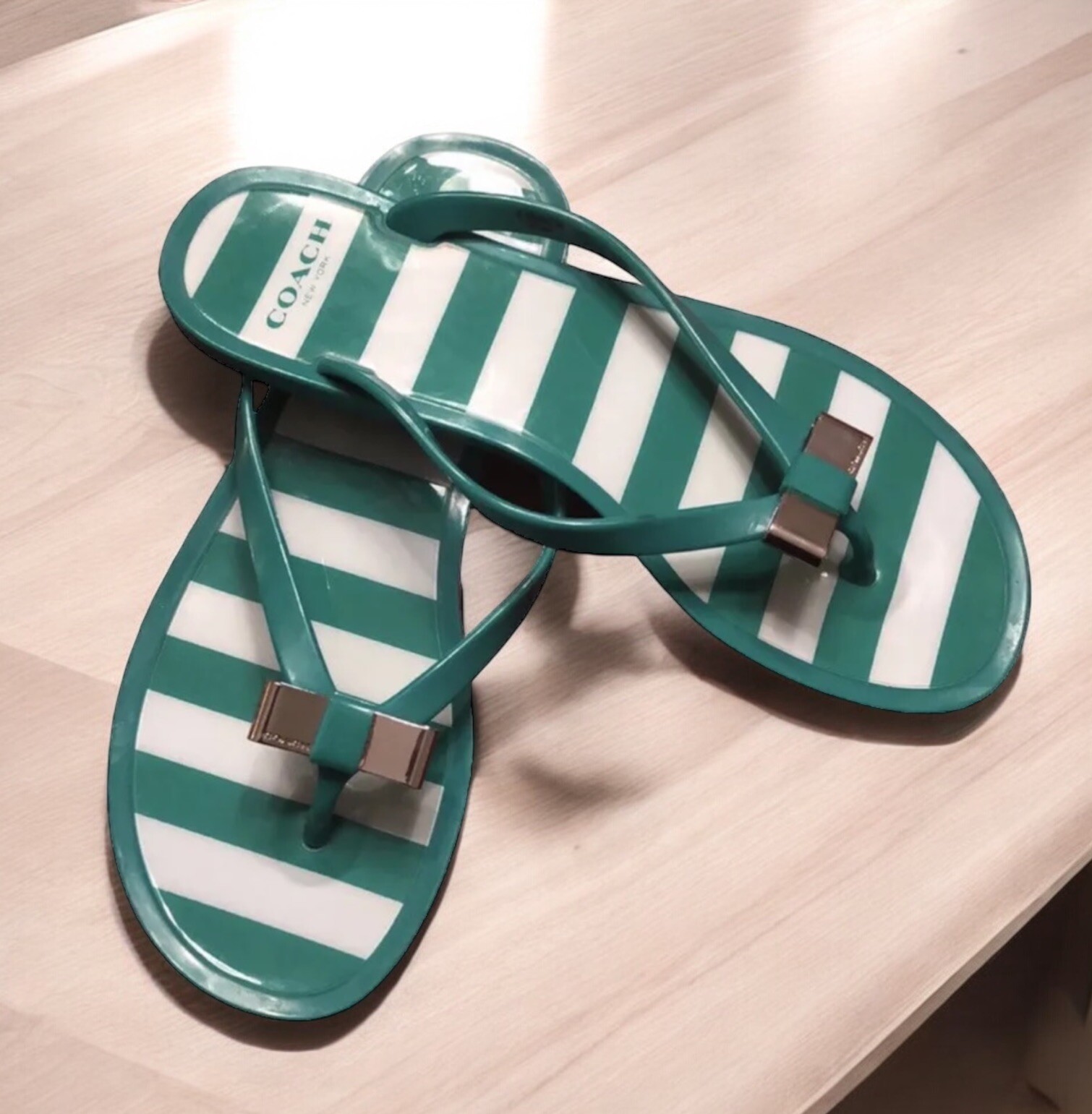 COACH BLUE LANDON STRIPED ICONIC LOGO PVC JELLY BOW T… - Gem