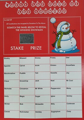 X1 GUESS THE NAME OF THE SNOWMAN A4 SCRATCH CARD 40 NAMES CHRISTMAS ...