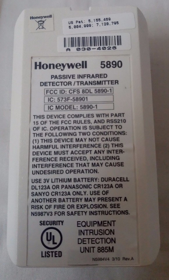 Honeywell Ademco 5890 Wireless Passive Infrared Detector Motion PIR ...