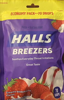 Halls BREEZERS ECONOMY PACK Soothing Creamy Strawberry 70 Cough Drops ...