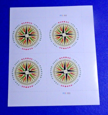 US 5956 GLOBAL (1794 COMPASS ROSE) (F) STAMPS "PLATE# BLOCK OF (4)" MNH ...