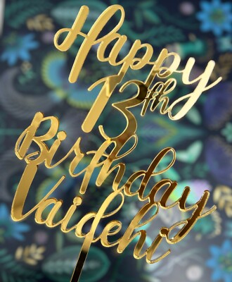 Personalised Name and Age Cake Topper Acrylic Happy Birthday Cake Decor ...