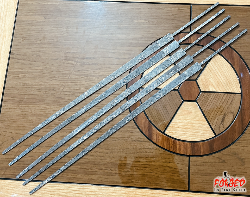 LOT OF 5 DAMASCUS STEEL HAND FORGED TRIANGLE DAGGER BLANK BLADES MINI ...