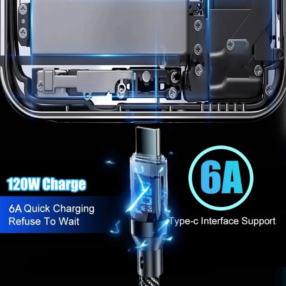 120w Super Fast USB Type-C Charging Braid Phone Charger Lead with ...