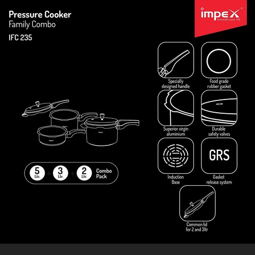 Impex Induction Base Pressure Cooker Family Combo Set of 2, 3 & 5 Litre ...