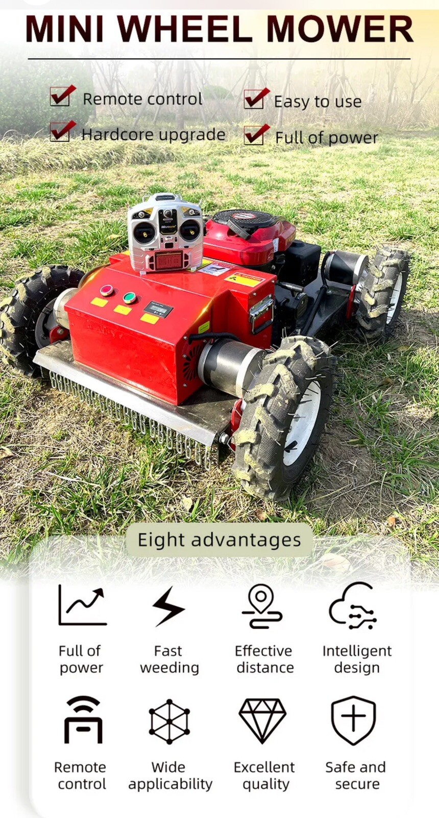 MINI Remote Control Electric & Gasoline Lawn Mower Robot Grass Weeding ...