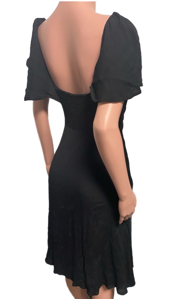 Astr The Label Black Flutter Sleeves Button Up Tie Bust Pin Up Dress ...