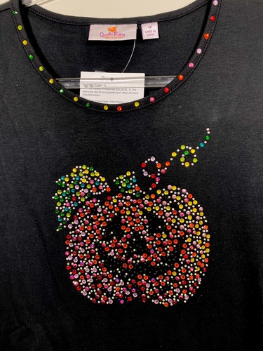 Quacker Factory Size 1X Black With Beaded Pumpkin Tunic Top 3/4 Sleeves ...