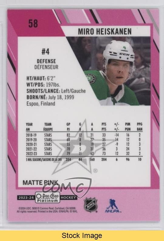2023-24 O-Pee-Chee Platinum Matte Pink Miro Heiskanen #58 READ 5ot | eBay