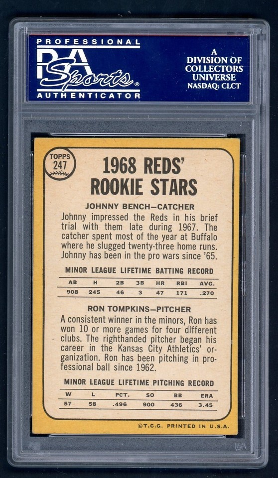 1968 Topps JOHNNY BENCH ROOKIE Reds #247 PSA 4 VG/EX Condition | eBay