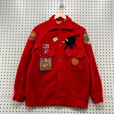 VTG 60s BSA Boys Scout America Size 38 Button Shacket Jacket Red WOol ...