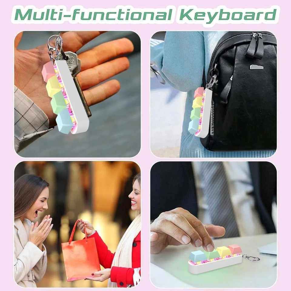LED Keyboard Fidget Toy - 4-in-1 Keychain Stress Relief Button ...