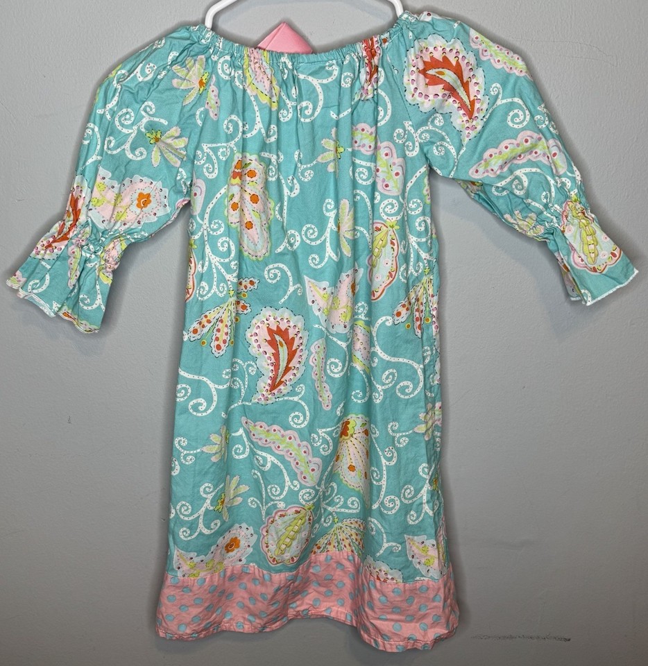 Southern Tots Dress 5 Blue Bow Paisley Long Short Puff Sleeve Polka Dot ...