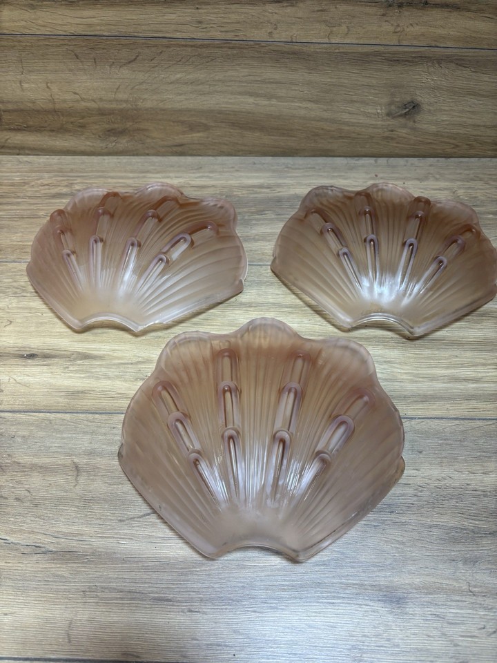 ART DECO BRASS & FROSTED PINK GLASS SHELL PENDANT LIGHT SHADE C1920 ...